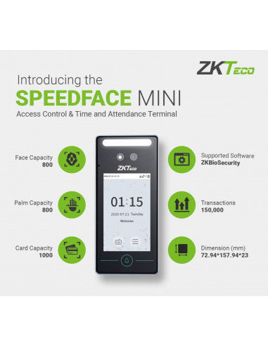ZKTeco SpeedFace Mini Facial, Palm & RFID Access Control Terminal - In ...